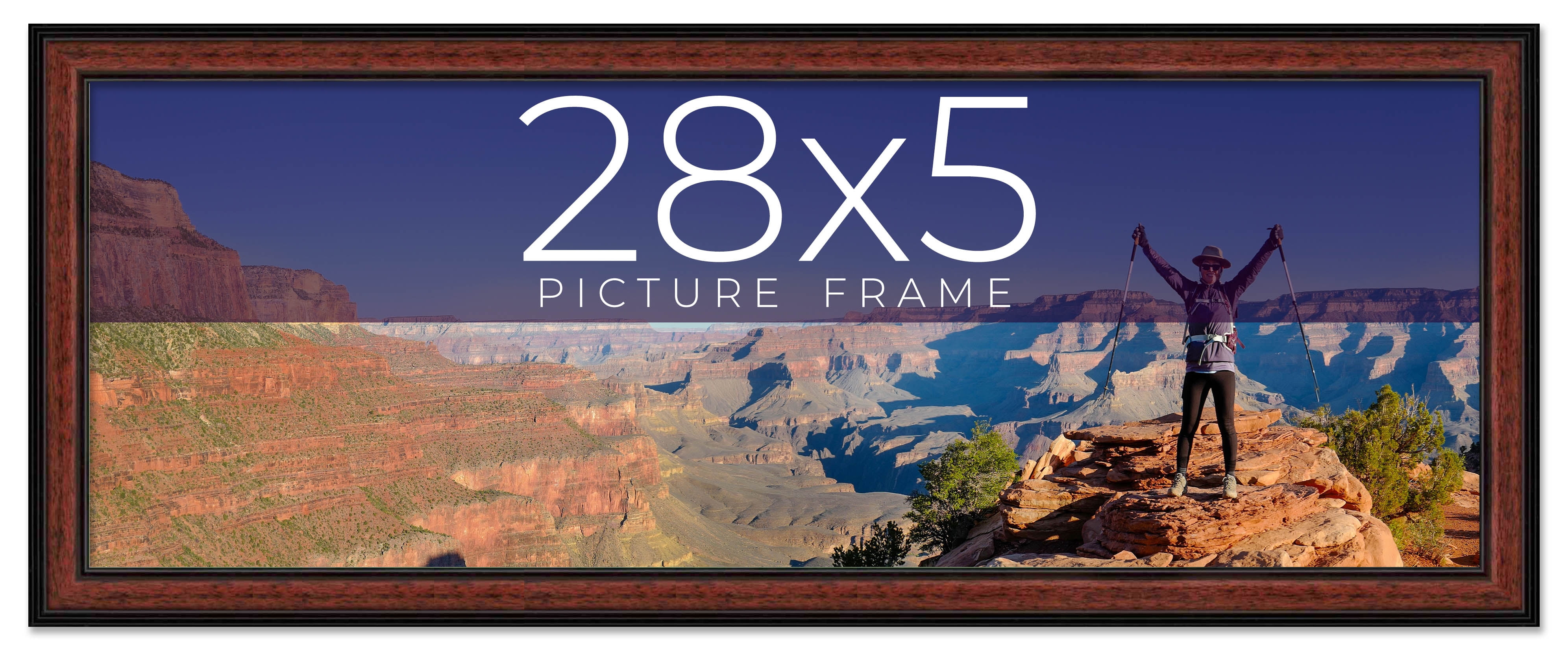 28x5 Frame Executive Brown Round Mahogany Finish Solid Wood Picture ...