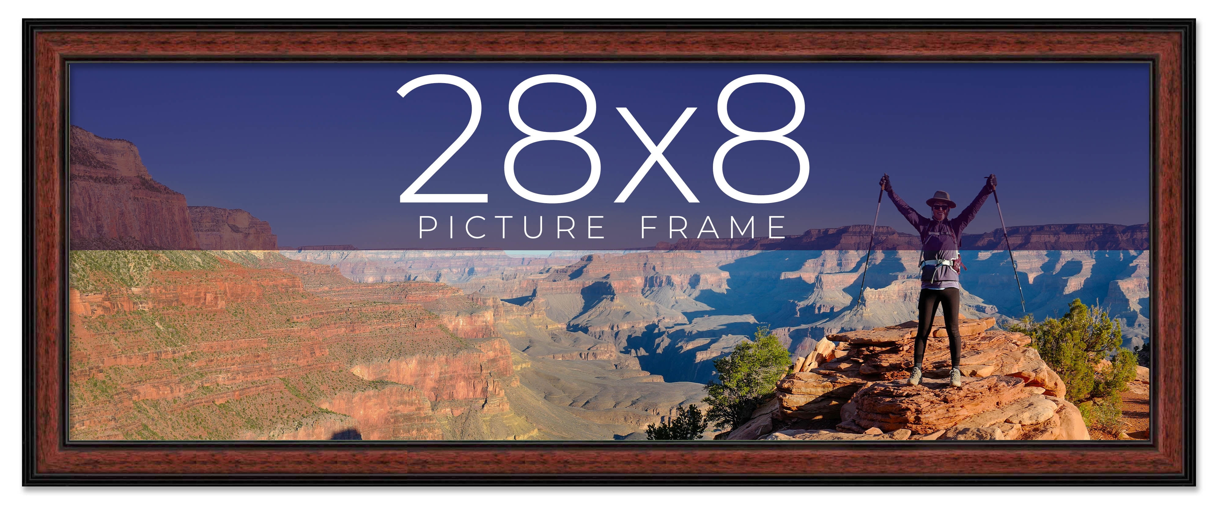 28x8 Frame Executive Brown Round Mahogany Finish Solid Wood Picture ...