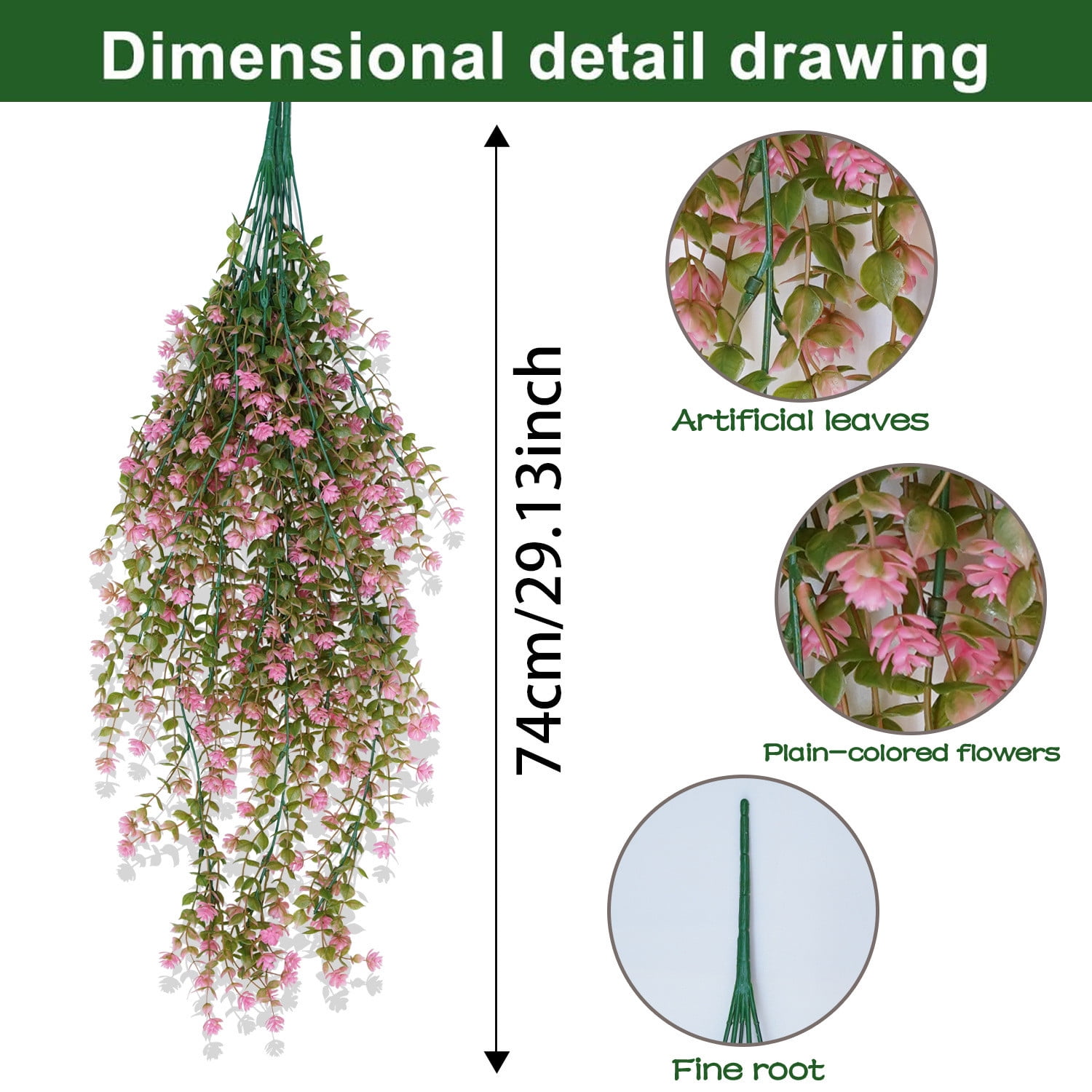 29.13 Inch Hanging Flowers Realistic Artificial Plant Fake Greenery UV ...