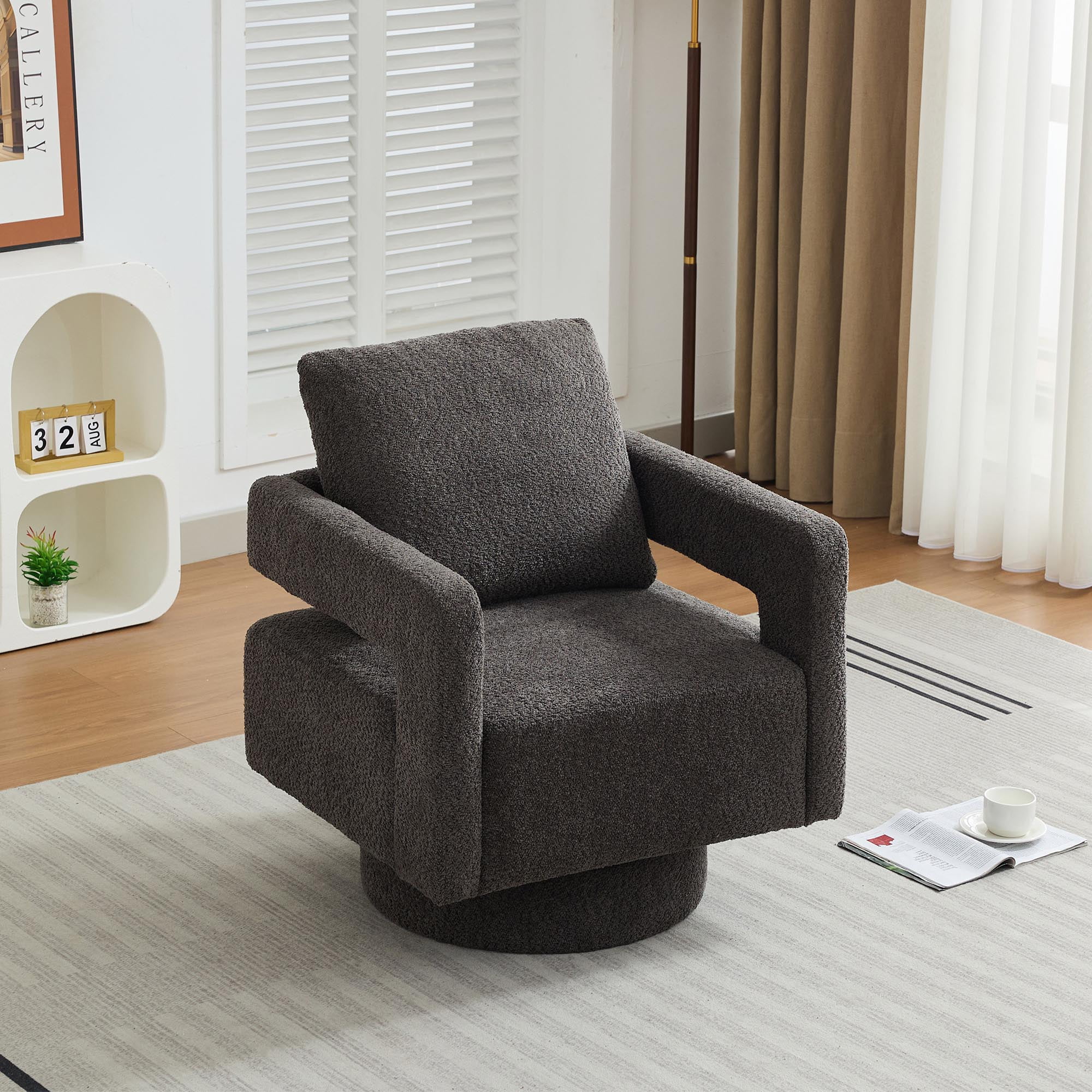 29.13" W Square Swivel Accent Chair, Modern Rotating Arm Chair with ...
