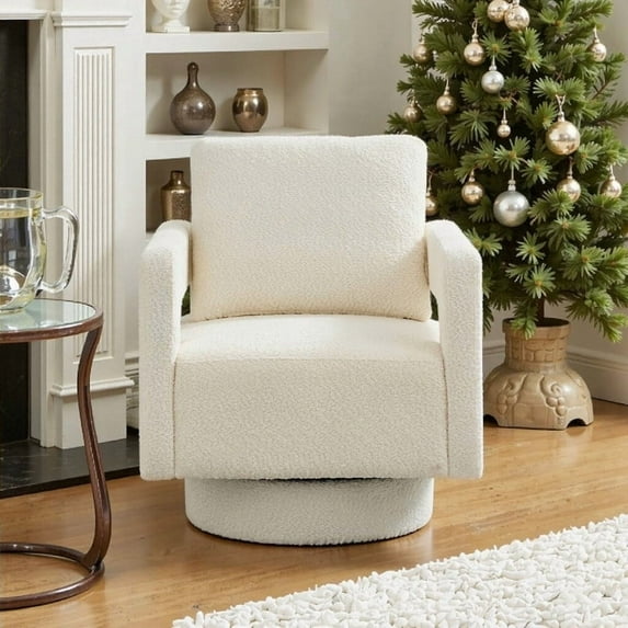 29.13-inch Wide Swivel Accent Chair with 360-Degree Rotation, Boucle ...