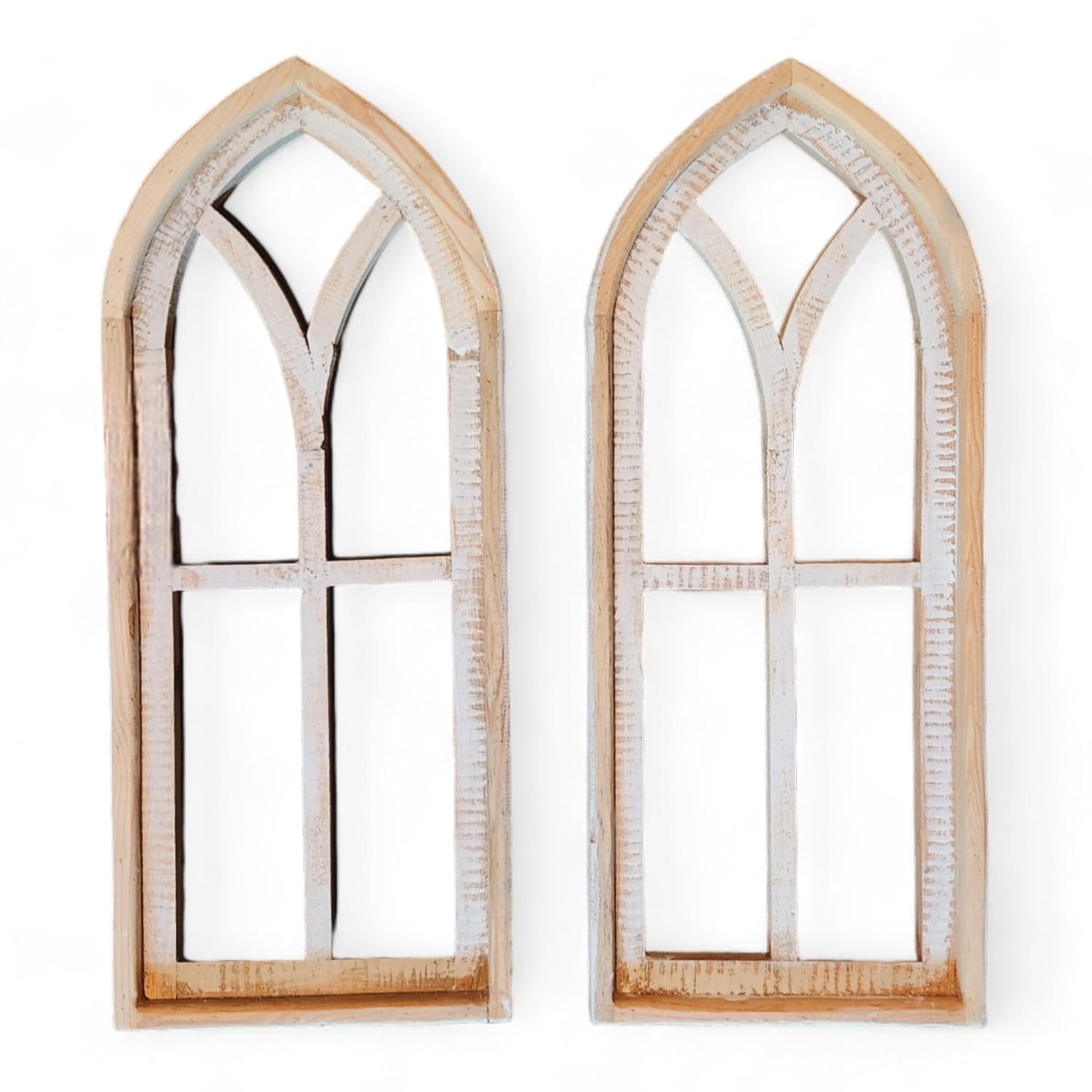 29.25" Farmhouse Wooden Windows Ivory Point Arches Set of 2 - Ric ...