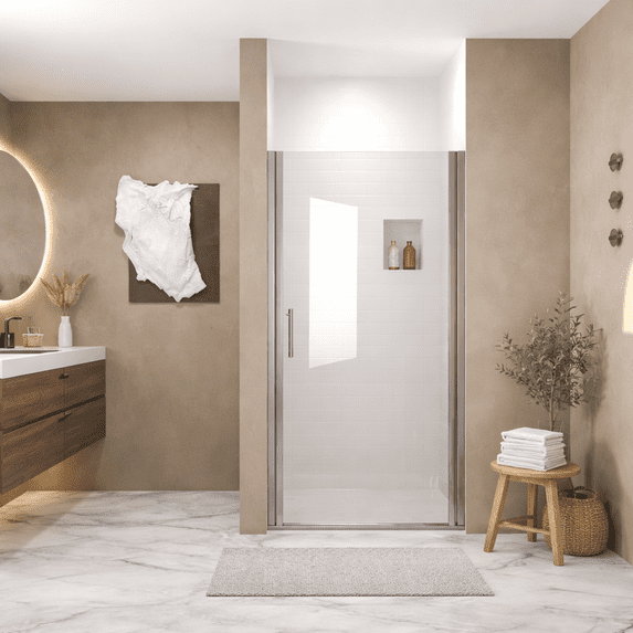 29-28"x 72" Pivot Shower Door, Chrome Aluminum Frame, Half Frame ,1/4 ...