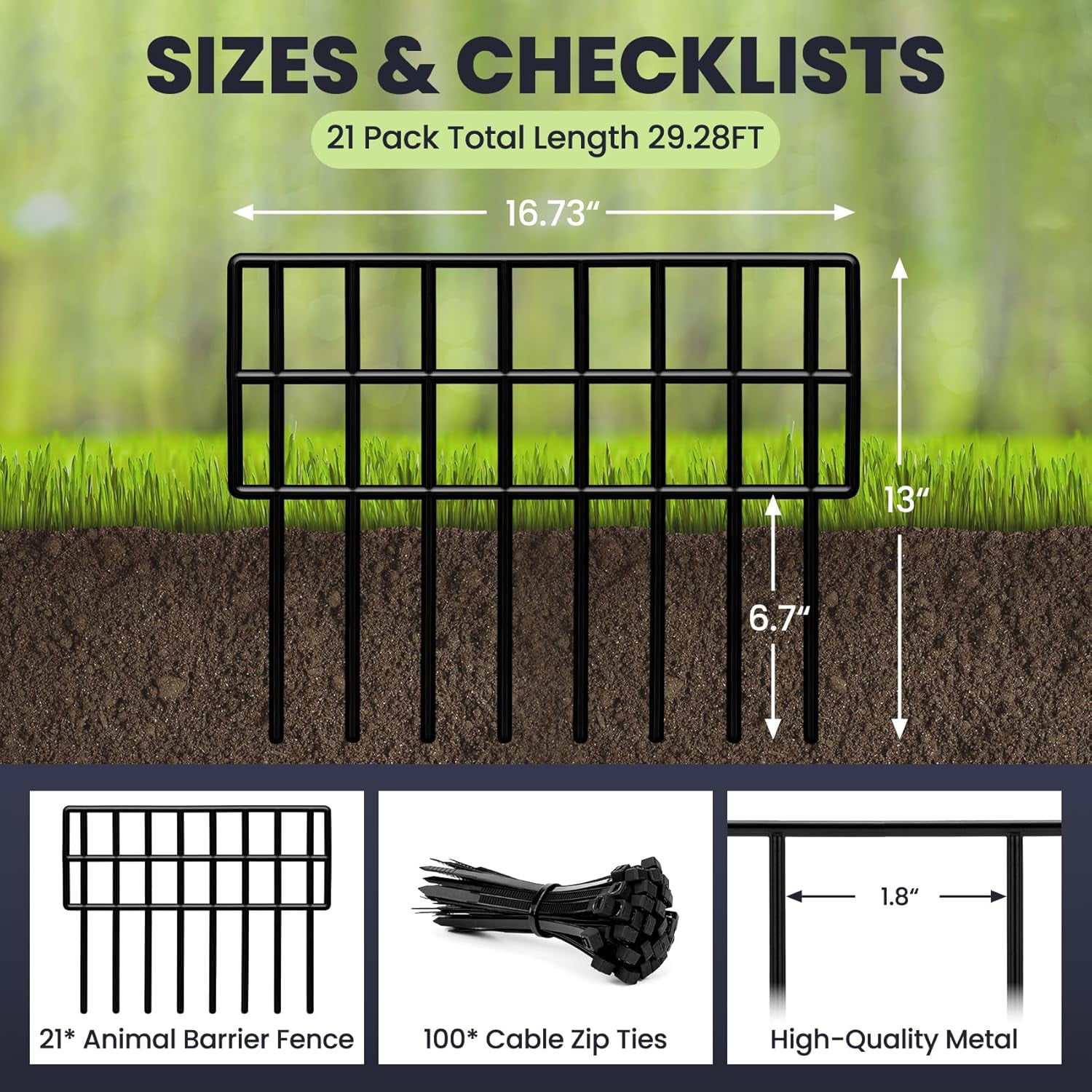 29.28Ft Black Modern Steel Animal Barrier Fence, 21 Pack No Panels for ...
