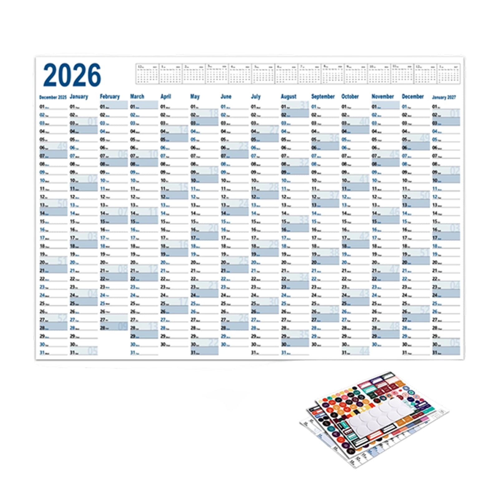 29.2x20" Annual 2026 Wall Calendar, One Page Full Year Layout, 10 Foam ...