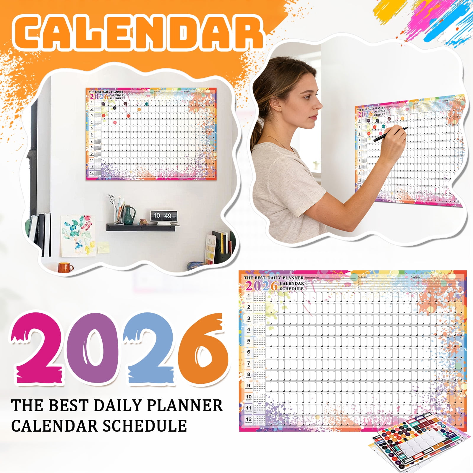 29.2x20" Large 2026 Yearly Wall Calendar, One Page Full Year Design, 10 ...