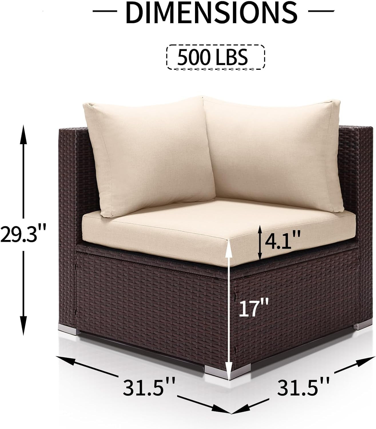 29.3" High-Back Modern Luxury Patio Corner Sofa - Weatherproof Wicker ...