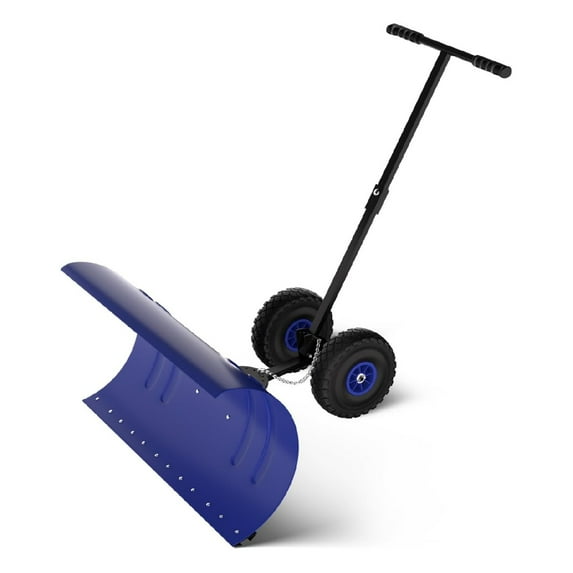 29/36 Inch Heavy-Duty Steel Snow Pusher with Wheels, 7-Position ...