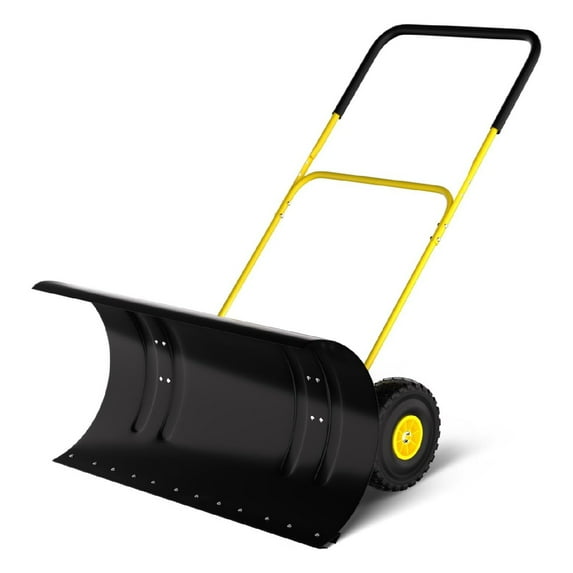 29/36 Inch Heavy-Duty Steel Snow Pusher with Wheels, 7-Position ...