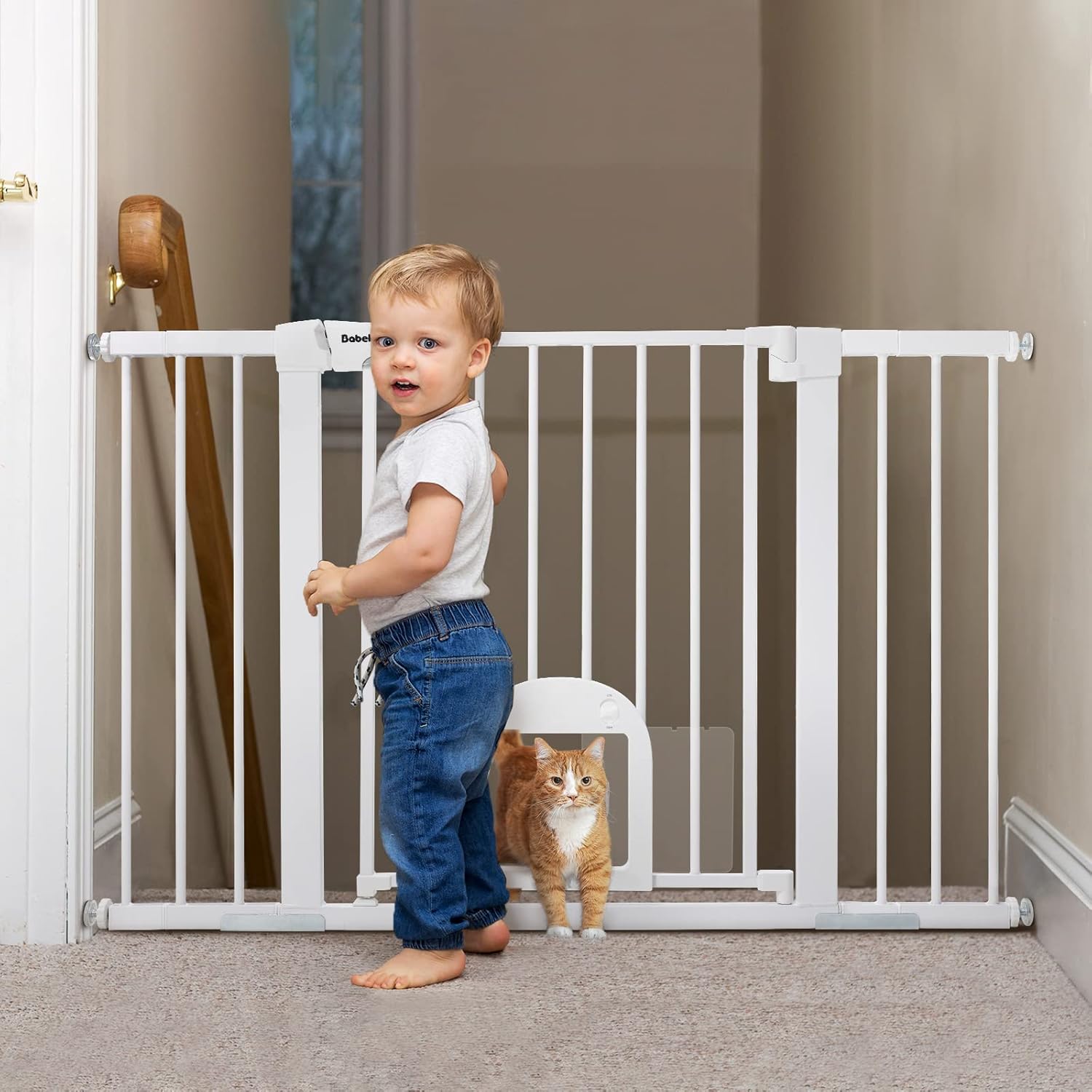 29-48" Extra Wide Baby Gate with Adjustable Cat Door, Easy Install ...