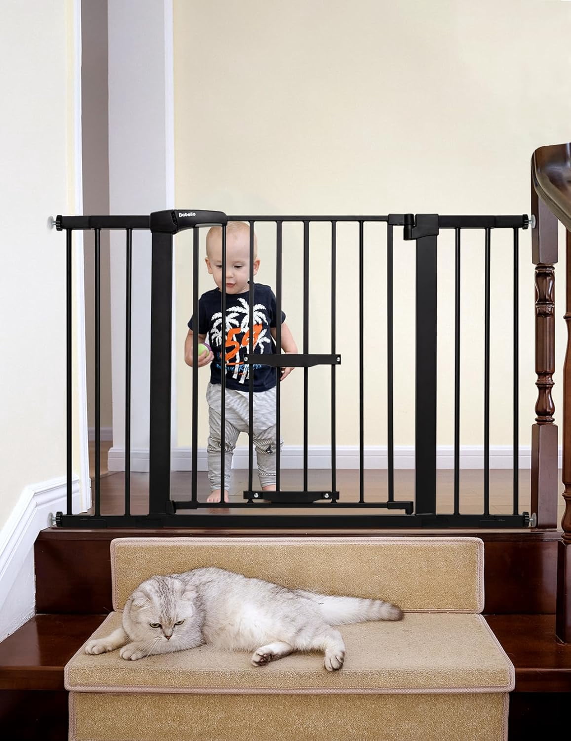 29.5-48" Extra Wide Baby Gate with Cat Door, Auto Close Dog Gate for ...