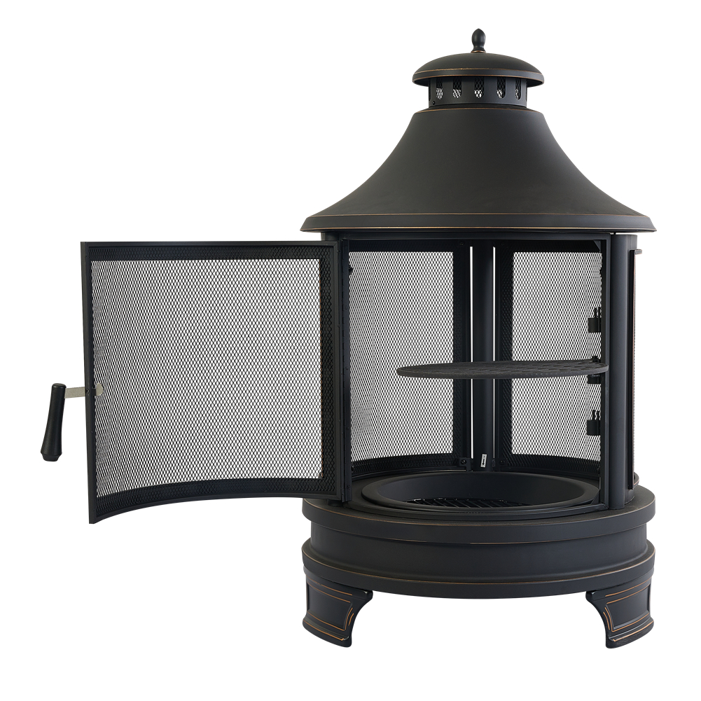 29.5" Fire Pits For Outside, Round Outdoor Fireplace With Mesh Door ...