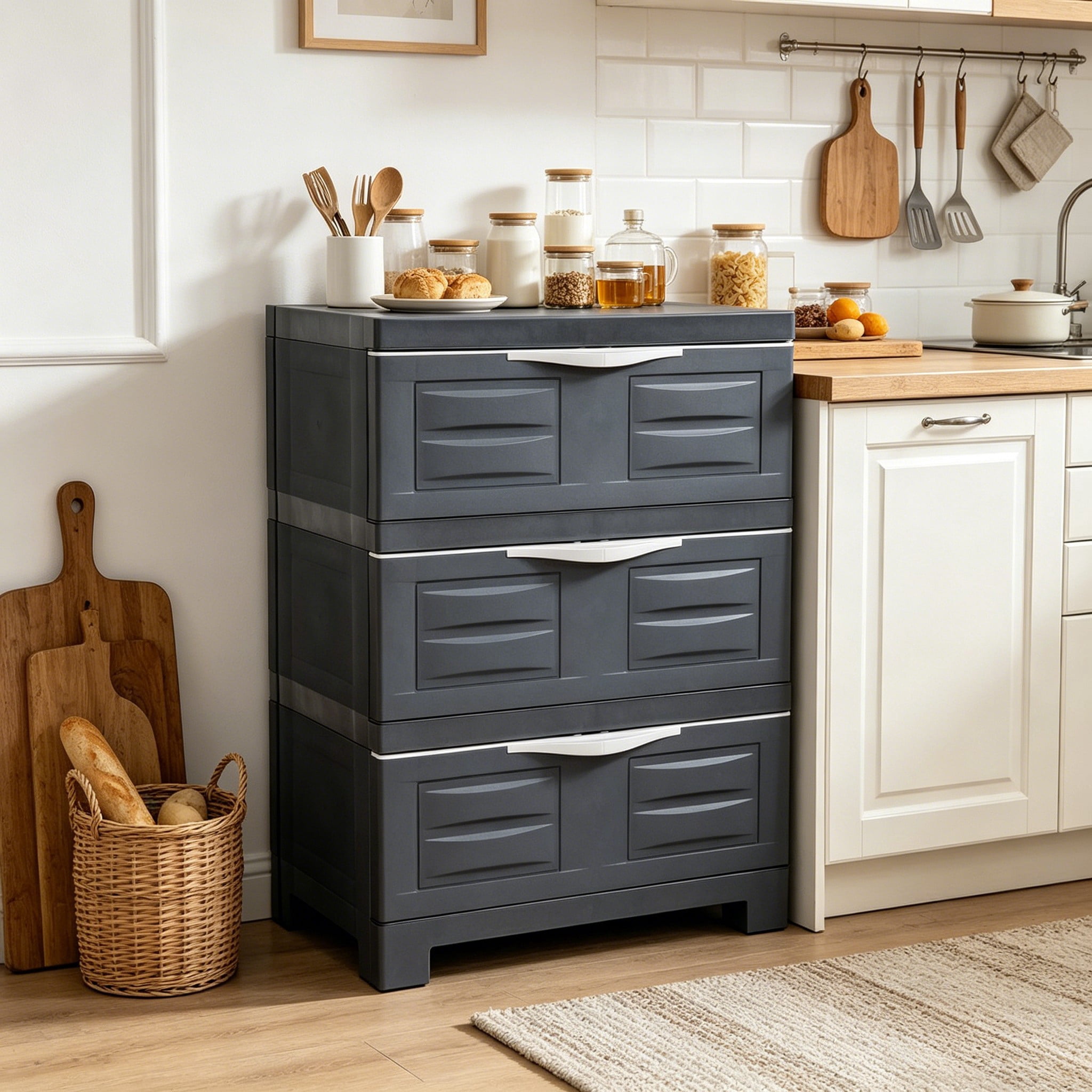 29.5"H 3-Tier Storage Cabinet with Drawers, Resin Storage Drawers ...