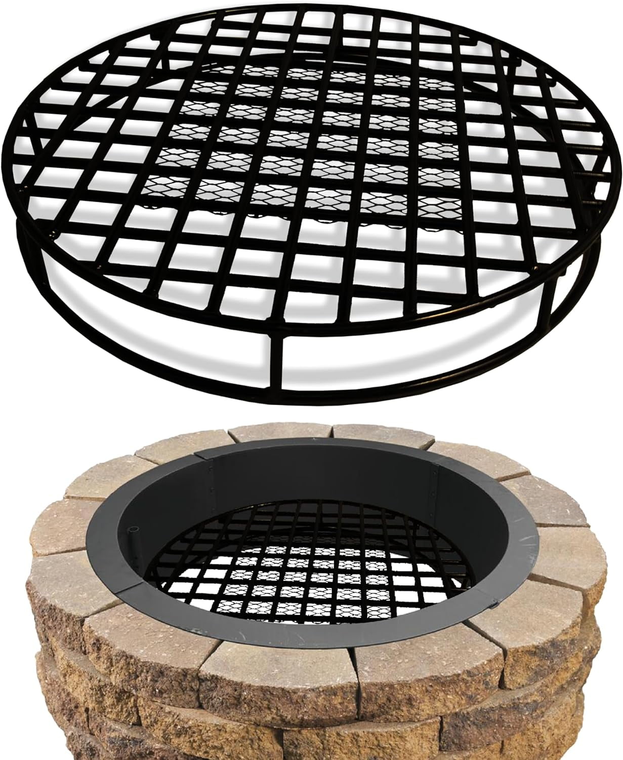 29.5-Inch Round Heavy-Duty Steel Fire Pit Grate with Ember Catcher ...