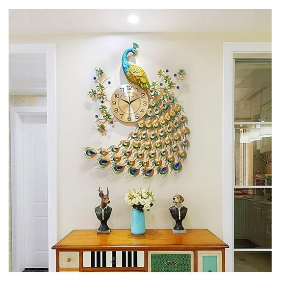 29.5" Large Peacock Wall Clock Crystal Decor, 3D Creative Luxury Wall ...