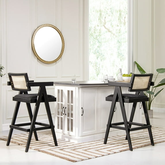 29.5" Modern Bar Stools Set of 3 | Woven Resin Webbing Back with Arms ...