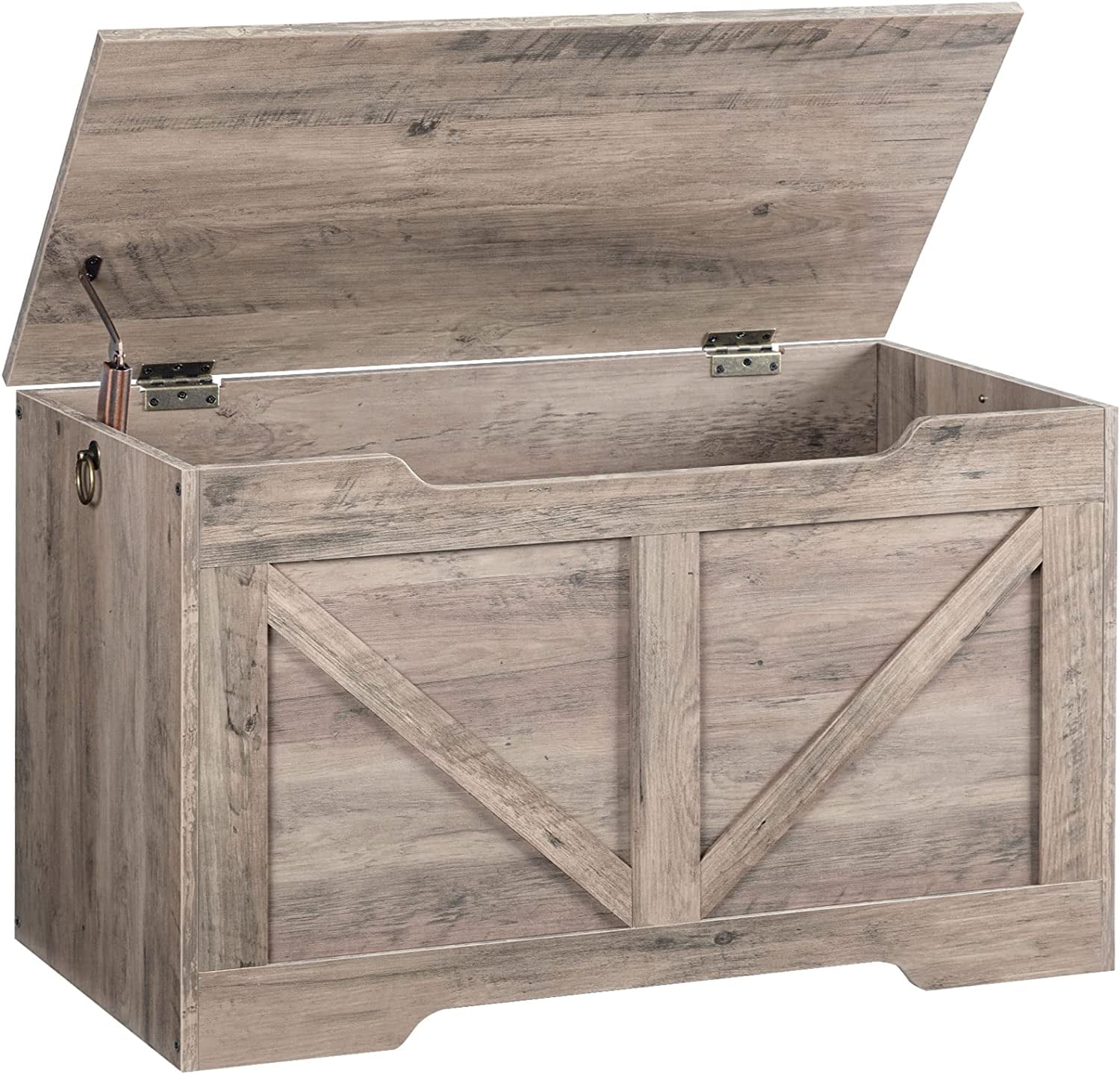 29.5” Retro Wooden Storage Chest with U-Shaped Cut-Out Pull, Safety ...