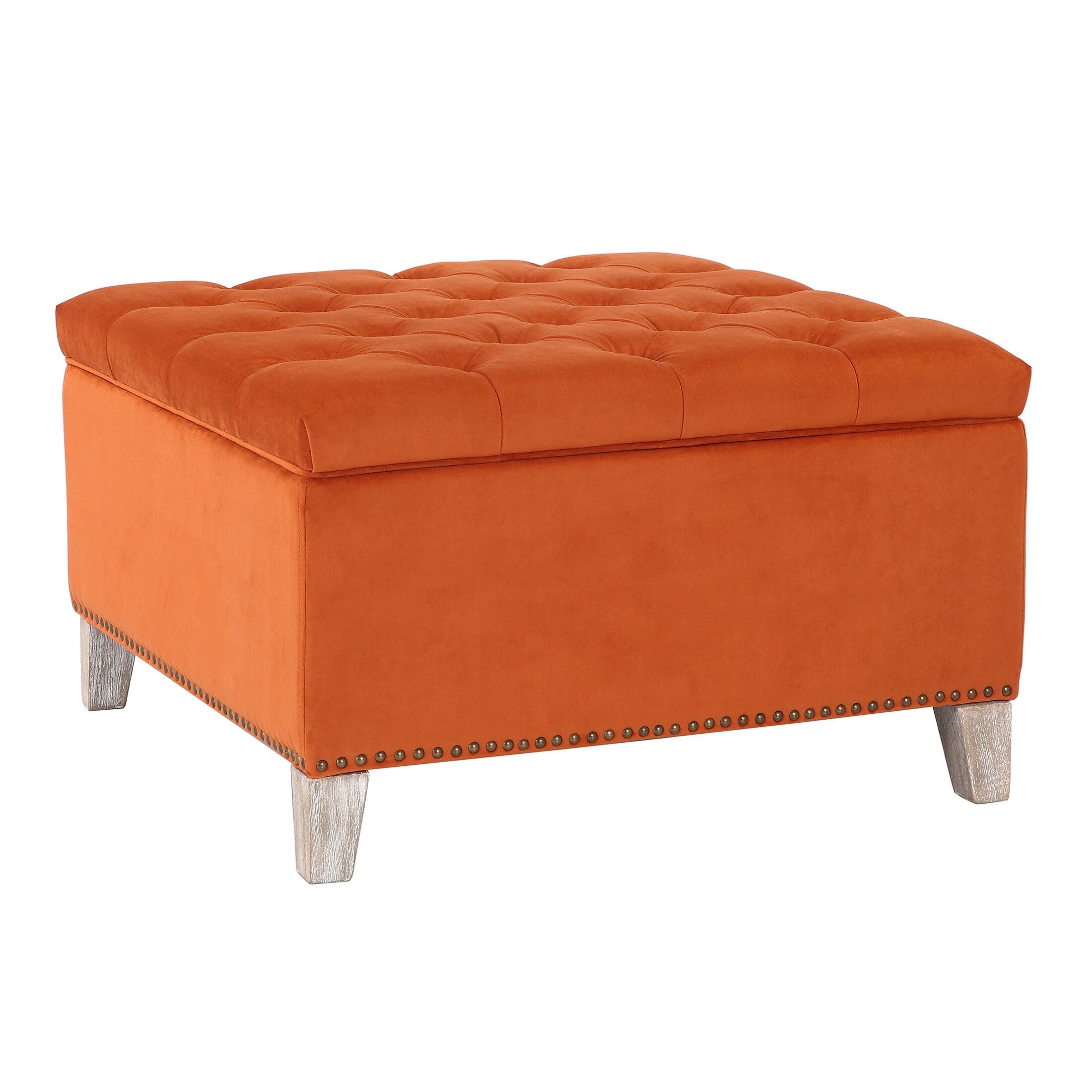 29.5" Wide Velvet Tufted Square Ottoman With Storage Orange - Walmart.com