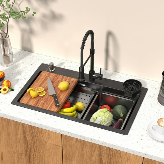 32" x 19" Multifunctional Undermount Workstation Kitchen Sink S304 ...