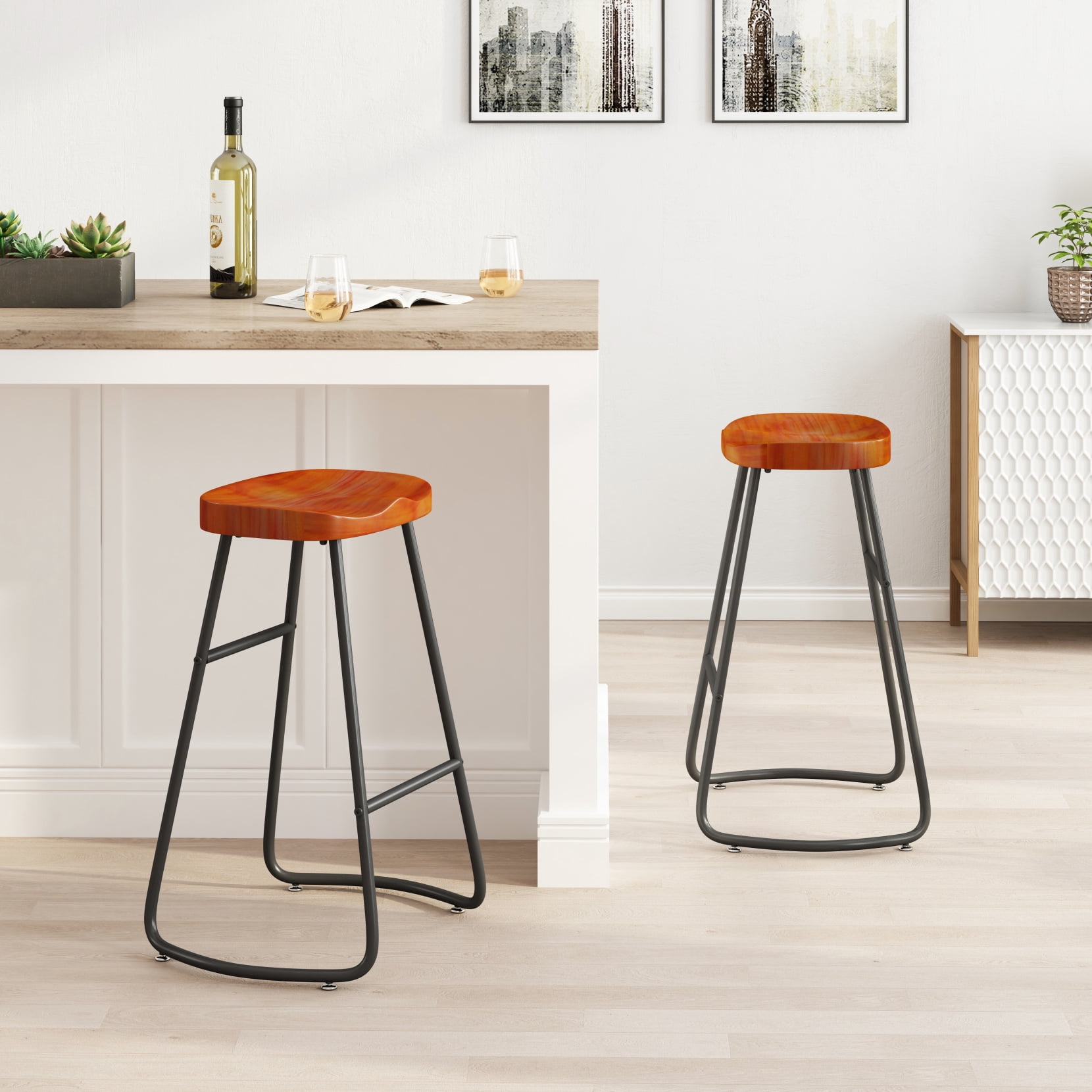 29.52 Inch Bar Stools Set of 2, Counter Height Bar Stools with Wood ...