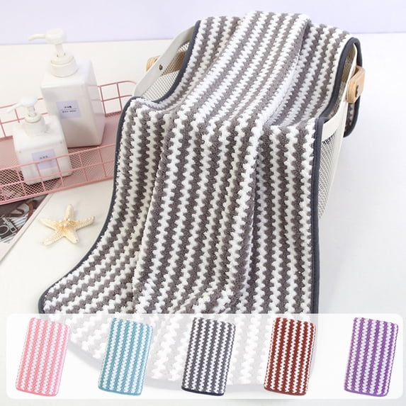 29.5x13.8in Striped Coral Fleece Towel – Soft Quick-Dry Face, Bath ...