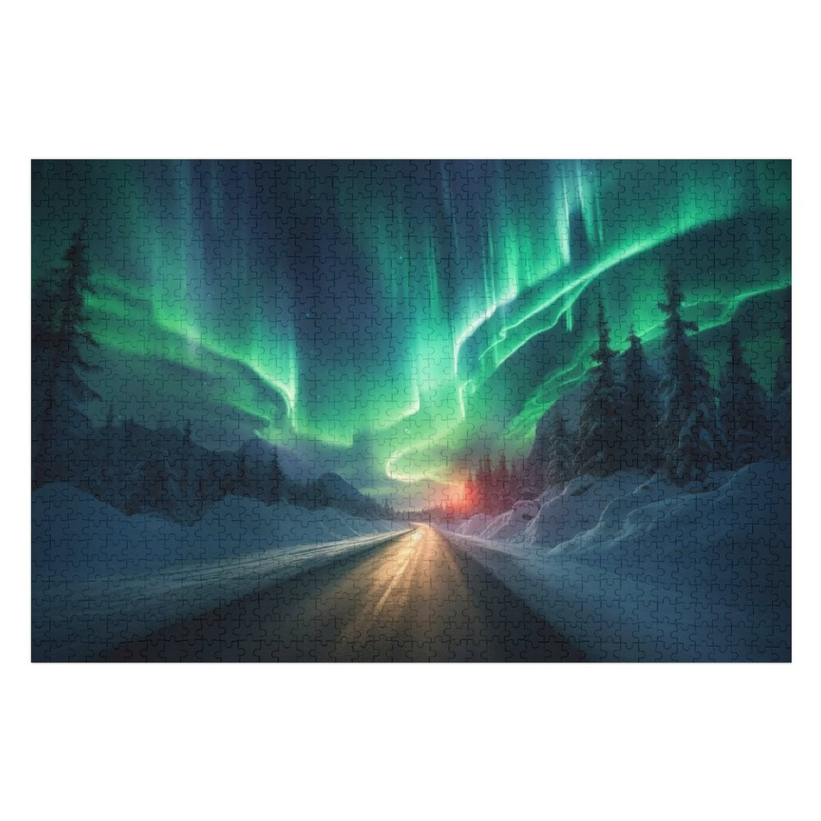 29.5x19.7 Inch Jigsaw Puzzle Northern Lights Aurora Borealis Road ...