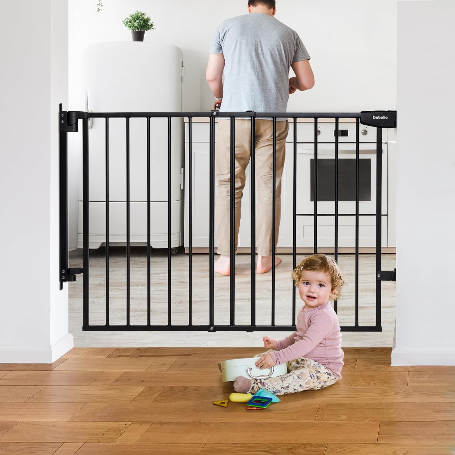 29.7-46.5" No Bottom Bar Baby Gate for Stairs, Safety Pet Gates with ...