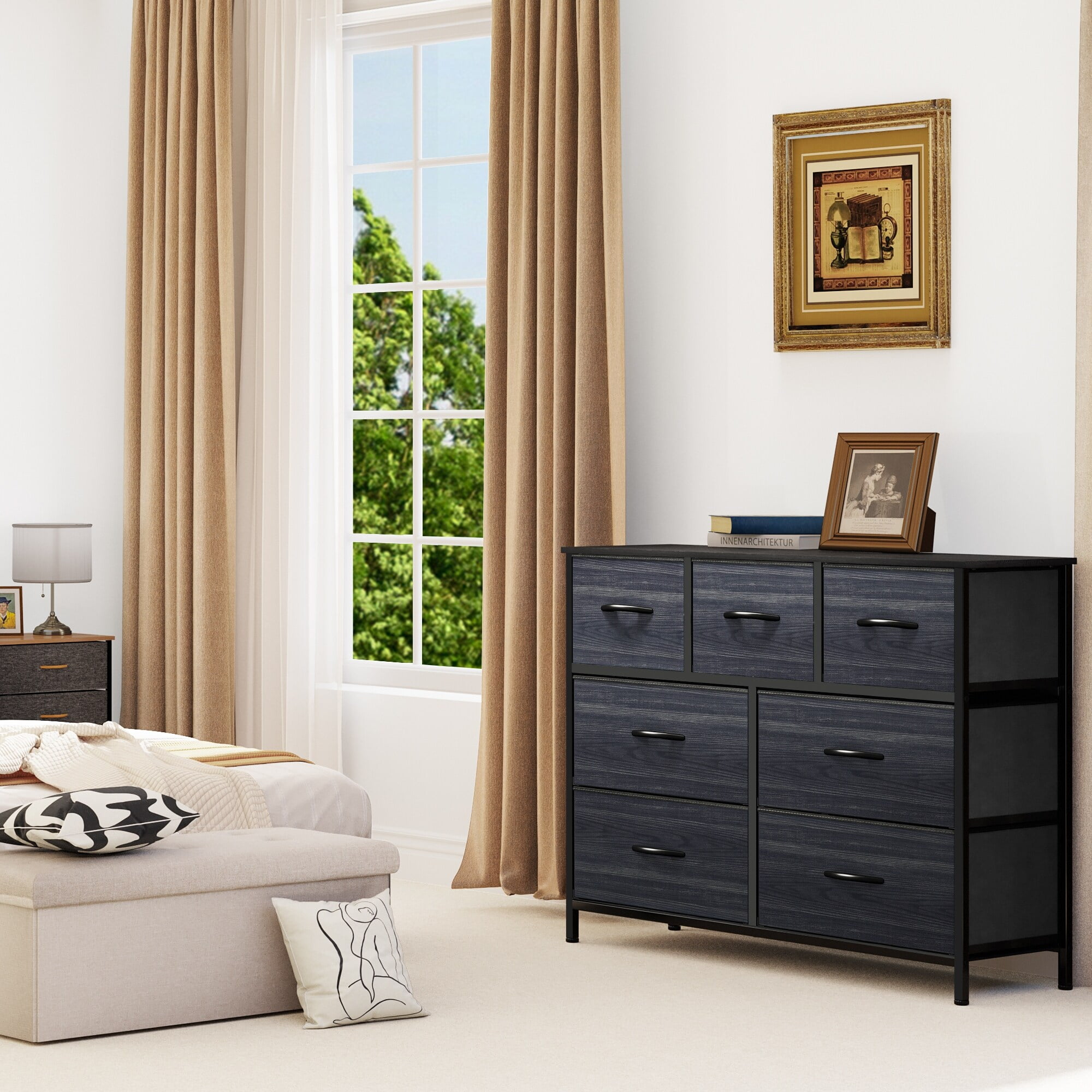 29.7" Modern Fabric 7 Drawer Storage Chest Tower Black - Walmart.com