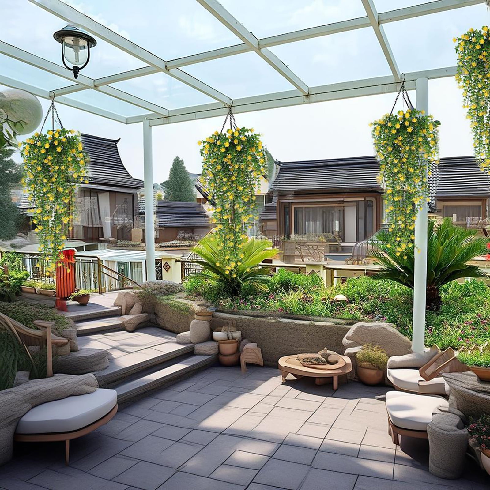 29.9" Artificial Hanging Plants, Fake Outdoor Flowers Hanging Greenery ...