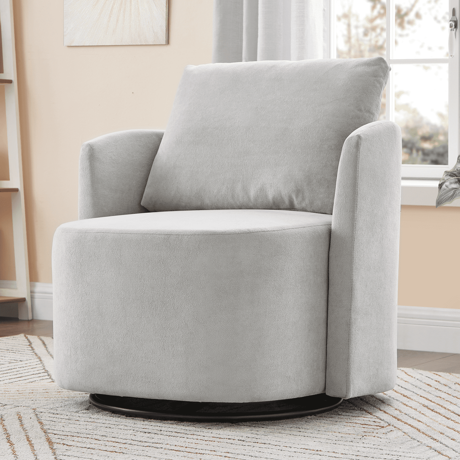 29.9" Swivel Barrel Chair, 360° Upholstered Swivel Chair with Curved ...