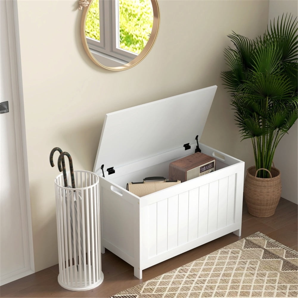 29.9" Wooden Chest Trunk, White Storage Cabinet with Clamshell and ...