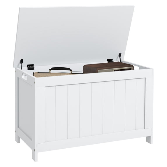 29.9" Wooden Storage Chest with Hinges, White Hope Chest, Blanket Box ...