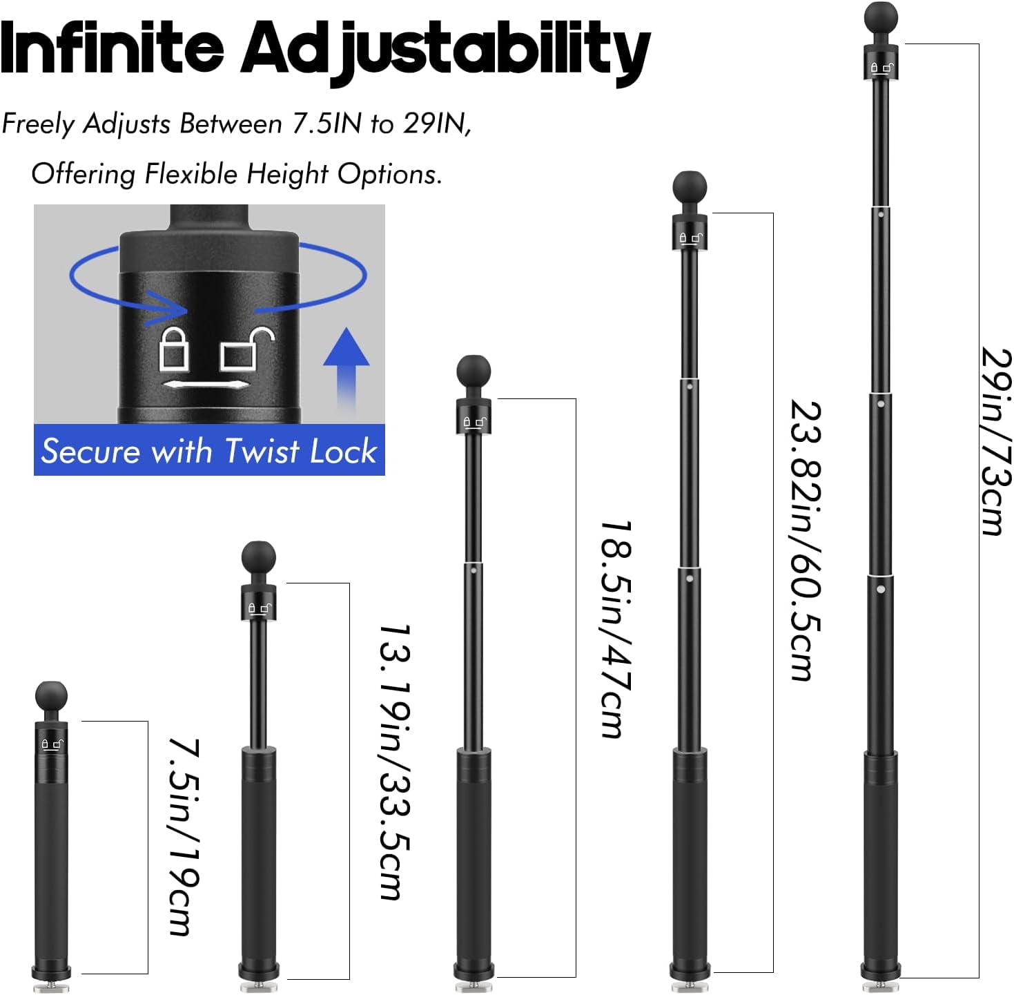 29" Adjustable Kayak Camera Mount with Extendable Stand for and 1/4 ...