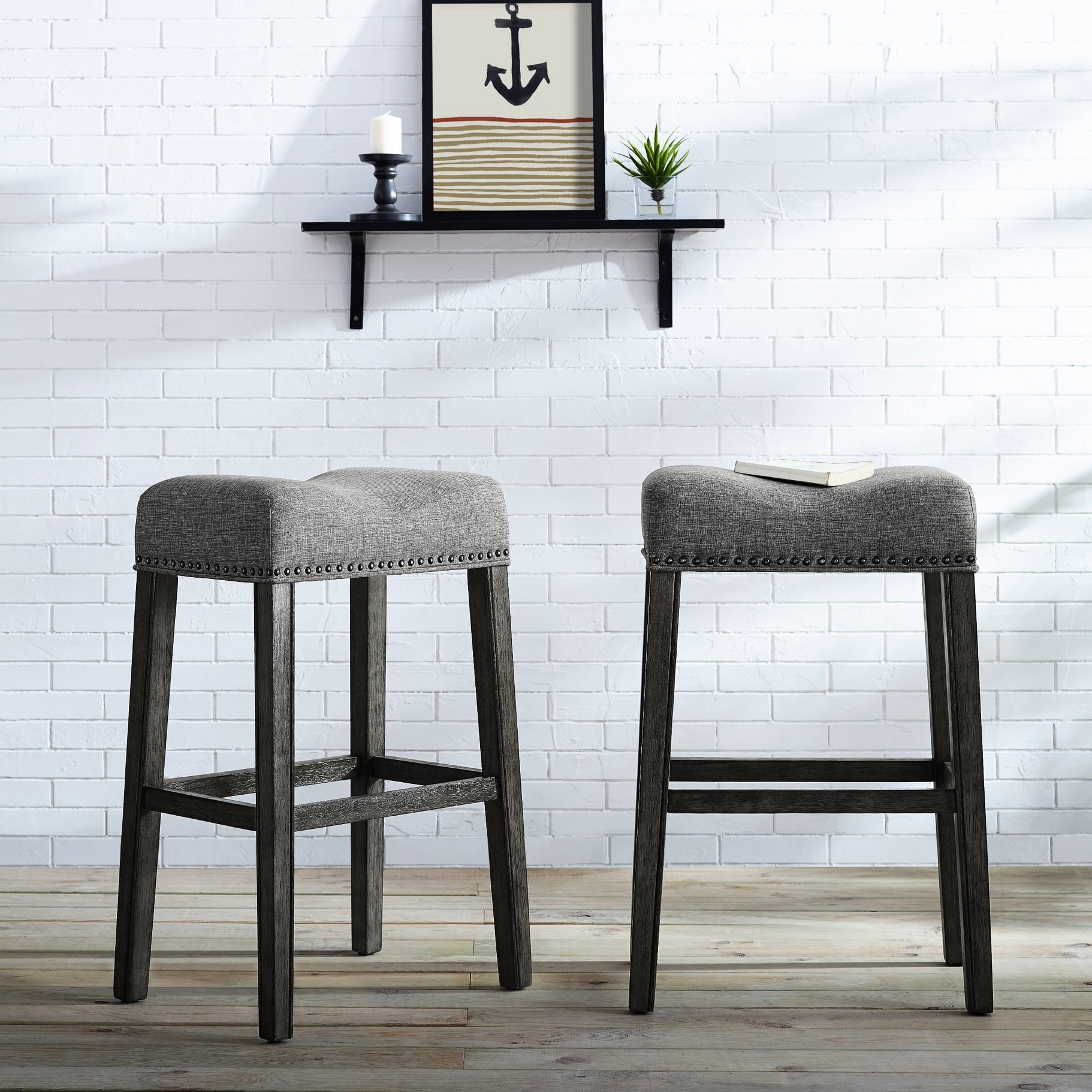 29" Backless Saddle Seat Bar Stools, Of 2 In Gray. Built From Genuine ...