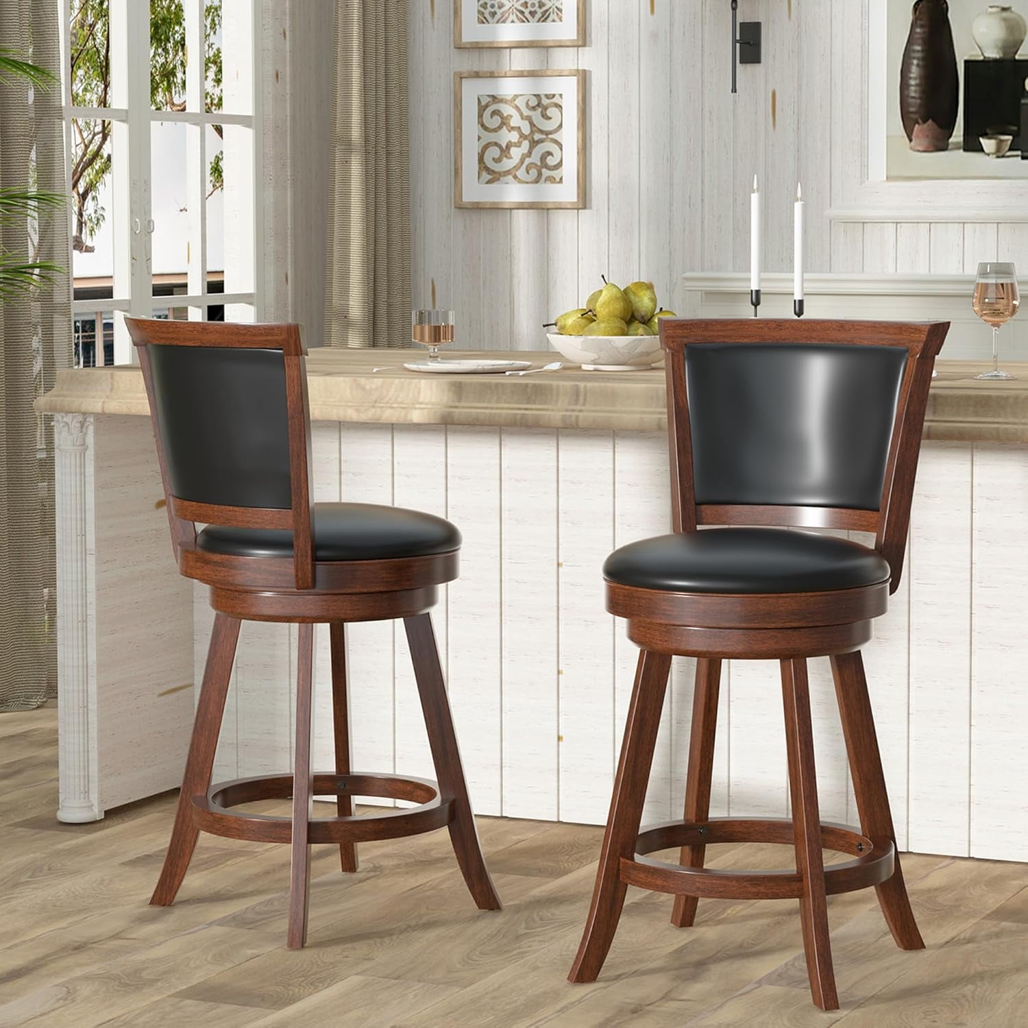 29" Bar Height Swivel Stools, High Back Swivel Bar Stools with Black ...