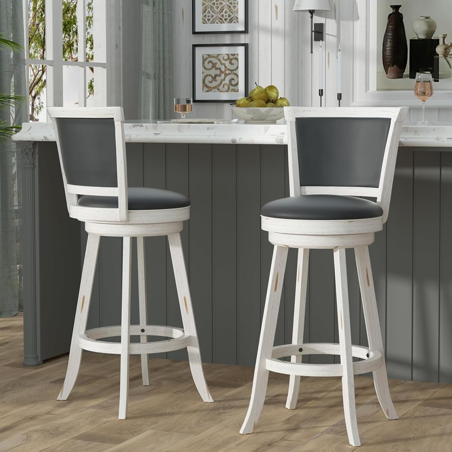 29" Bar Height Swivel Stools, High Back Swivel Bar Stools with Grey ...