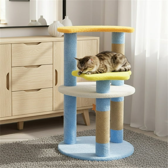 29" Blue Moon & Star Cat Tree 4-Level with Jute Scratching Posts & Anti ...