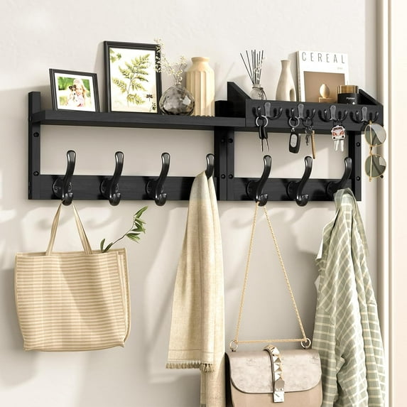29" Coat Rack Wall Mount with Shelf, 4 in 1 Wall Mounted Coat and Key ...