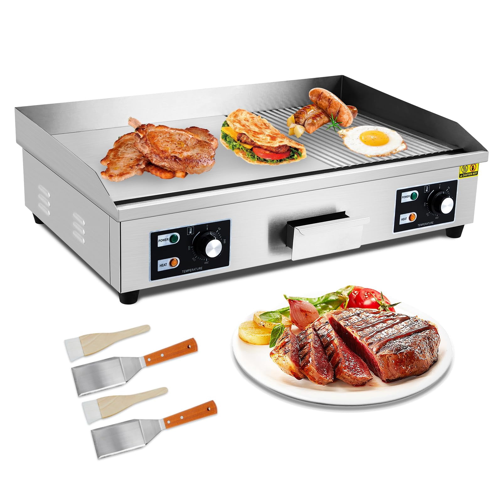 29" Commercial Stainless Steel Electric Griddle, 3000W Non-Stick ...