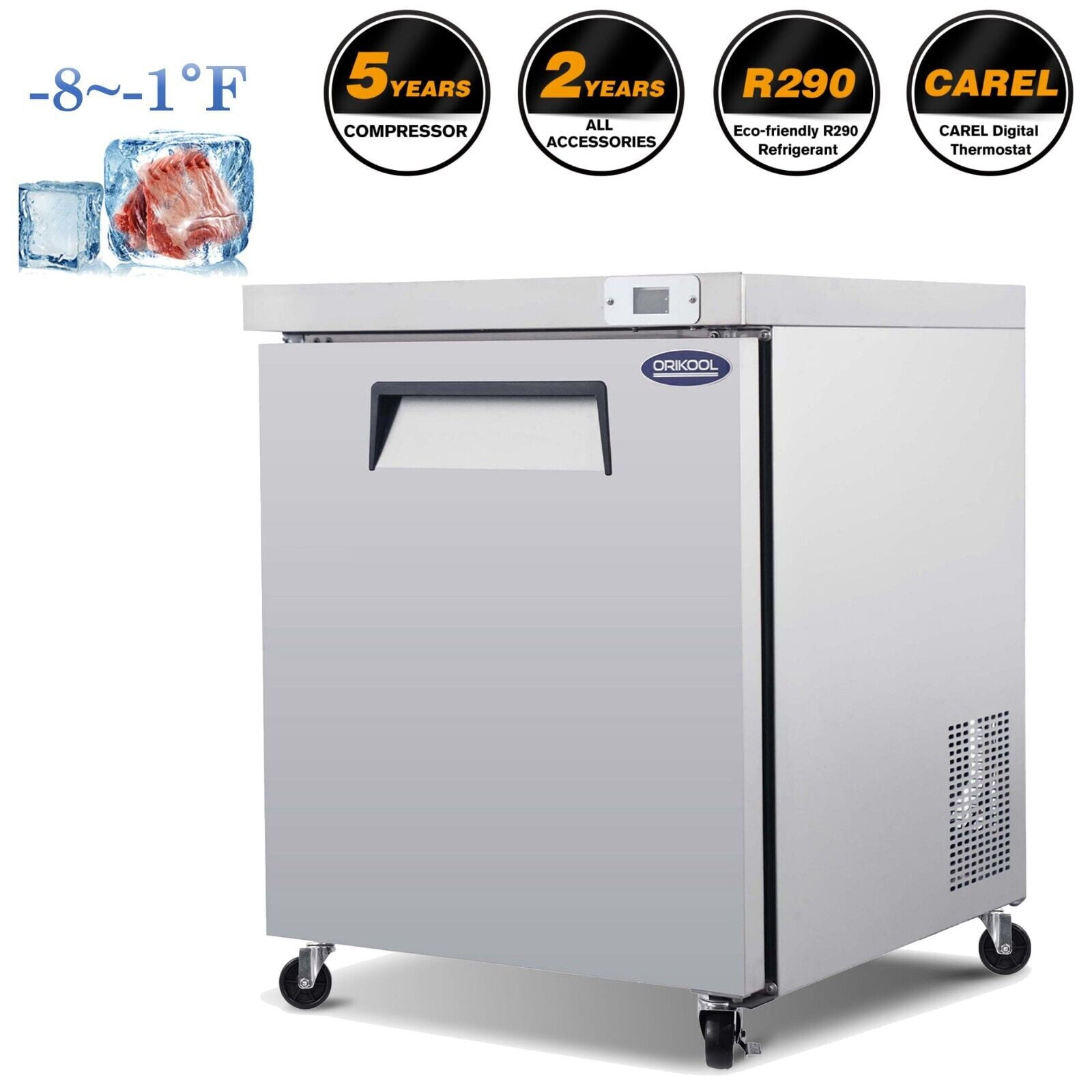 29" Commercial Stainless Steel Undercounter Work Top Freezer 8Cu.Ft ETL ...