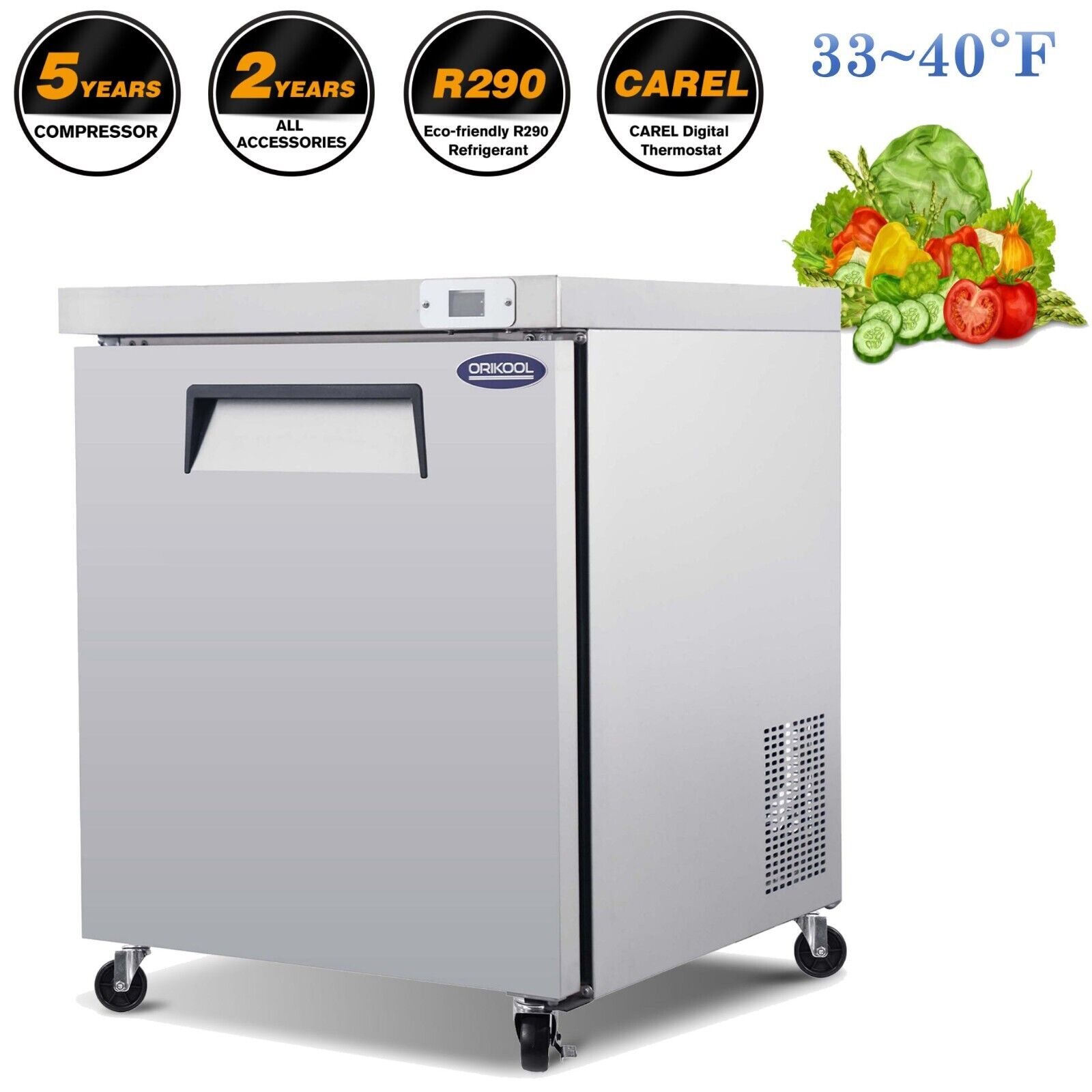 29" Commercial Stainless Steel Undercounter Work Top Refrigerator 8Cu ...