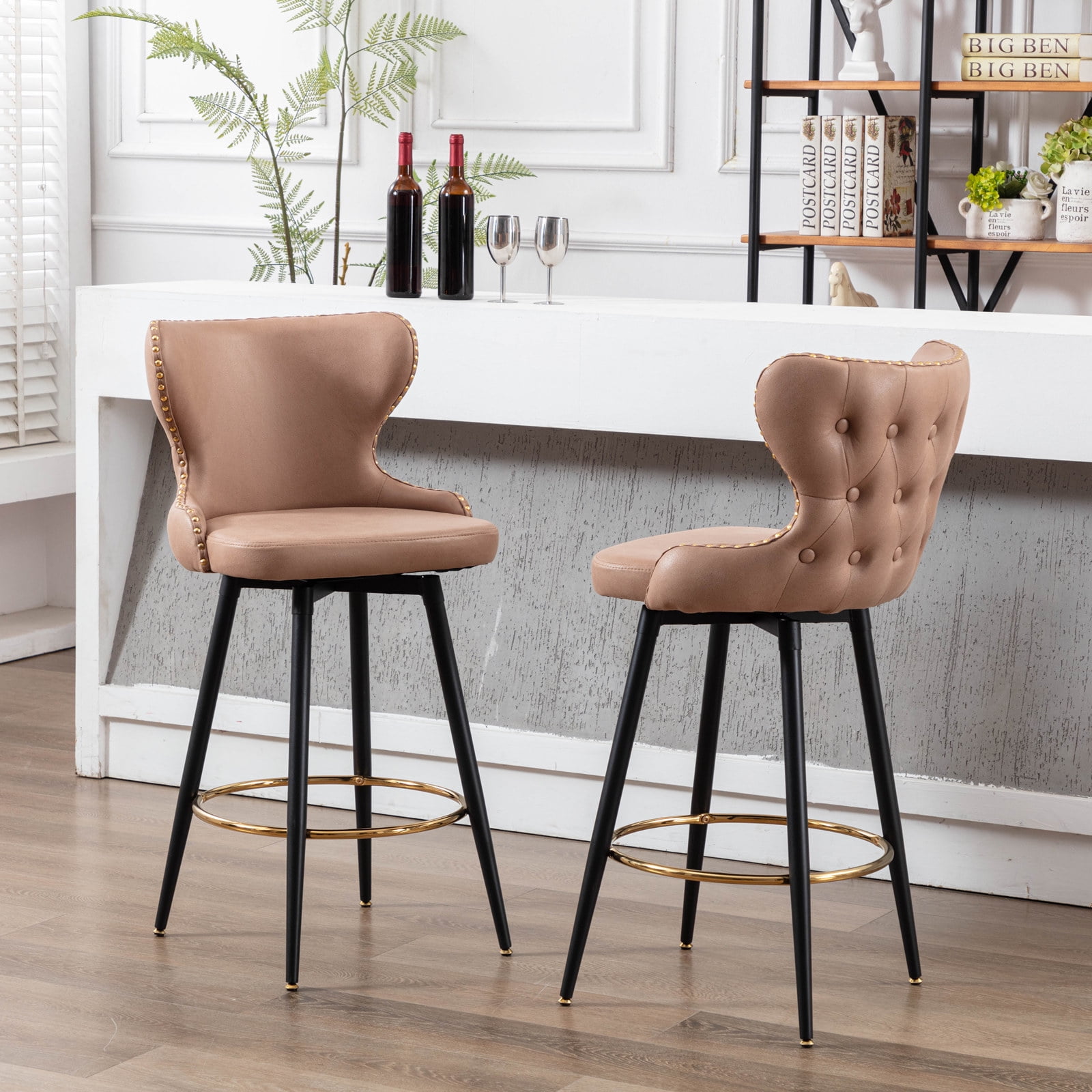29" Counter Height Bar Stools Set of 2，180° Swivel Bar Stools with ...