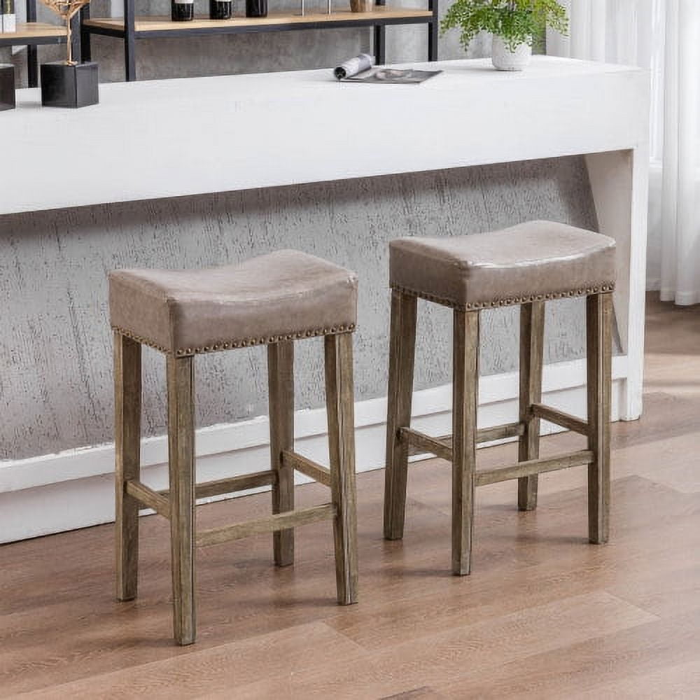 29"Counter Height Bar Stools Set of 2,Soft PU Leather Backless Stools ...