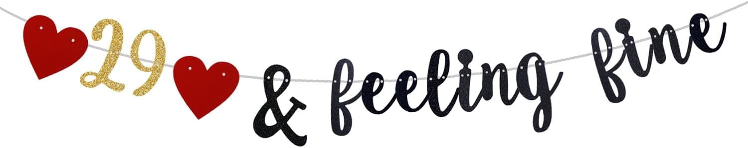 29 & Feeling Fine Banner,Black Glitter Cheers to 29 Years/Rip My Youth ...