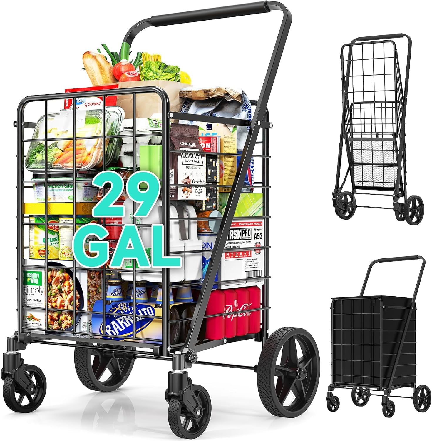 29 GAL Shopping Cart for Groceries - Grocery Cart with 360 Swivel Big ...