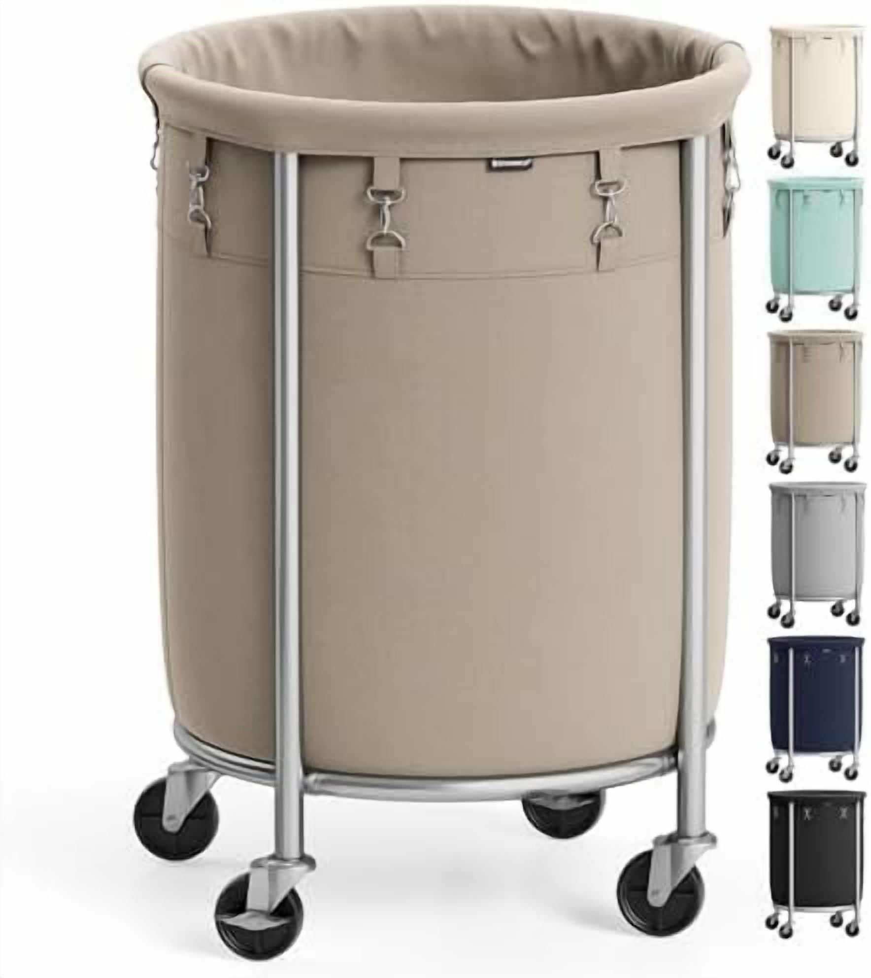29-Gallon (110 L) Laundry Basket with Wheels, Rolling Round Heavy-Duty ...