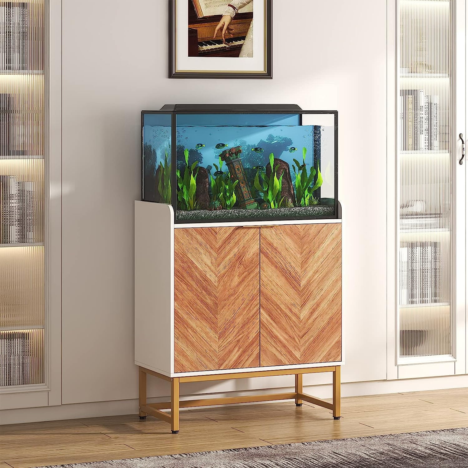 29 Gallon Fish Tank Stand, Small Aquarium Stand 20 Gallon with Doors ...