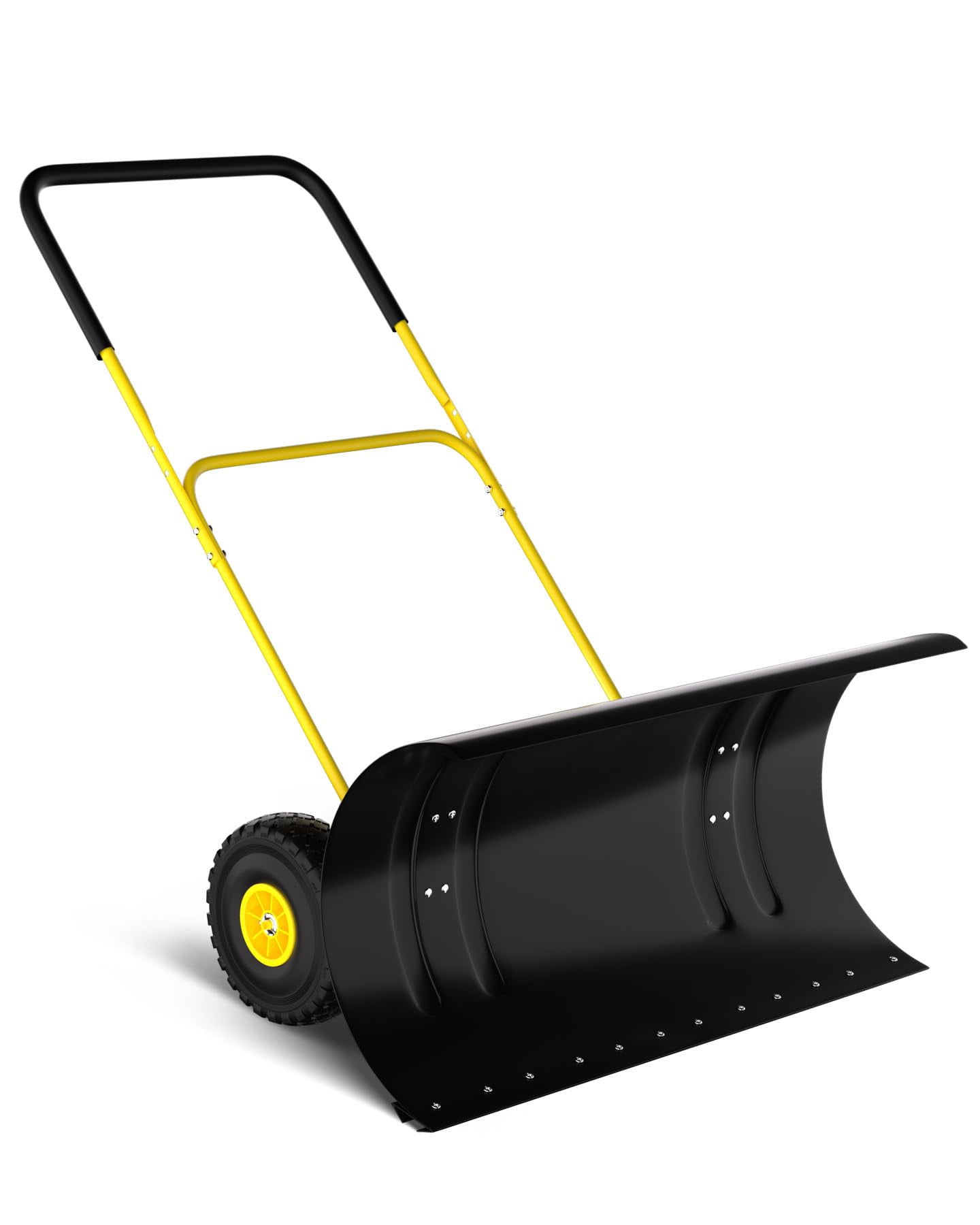 29" Heavy-Duty Steel Snow Pusher with Wheels,Adjustable Blade & Height ...