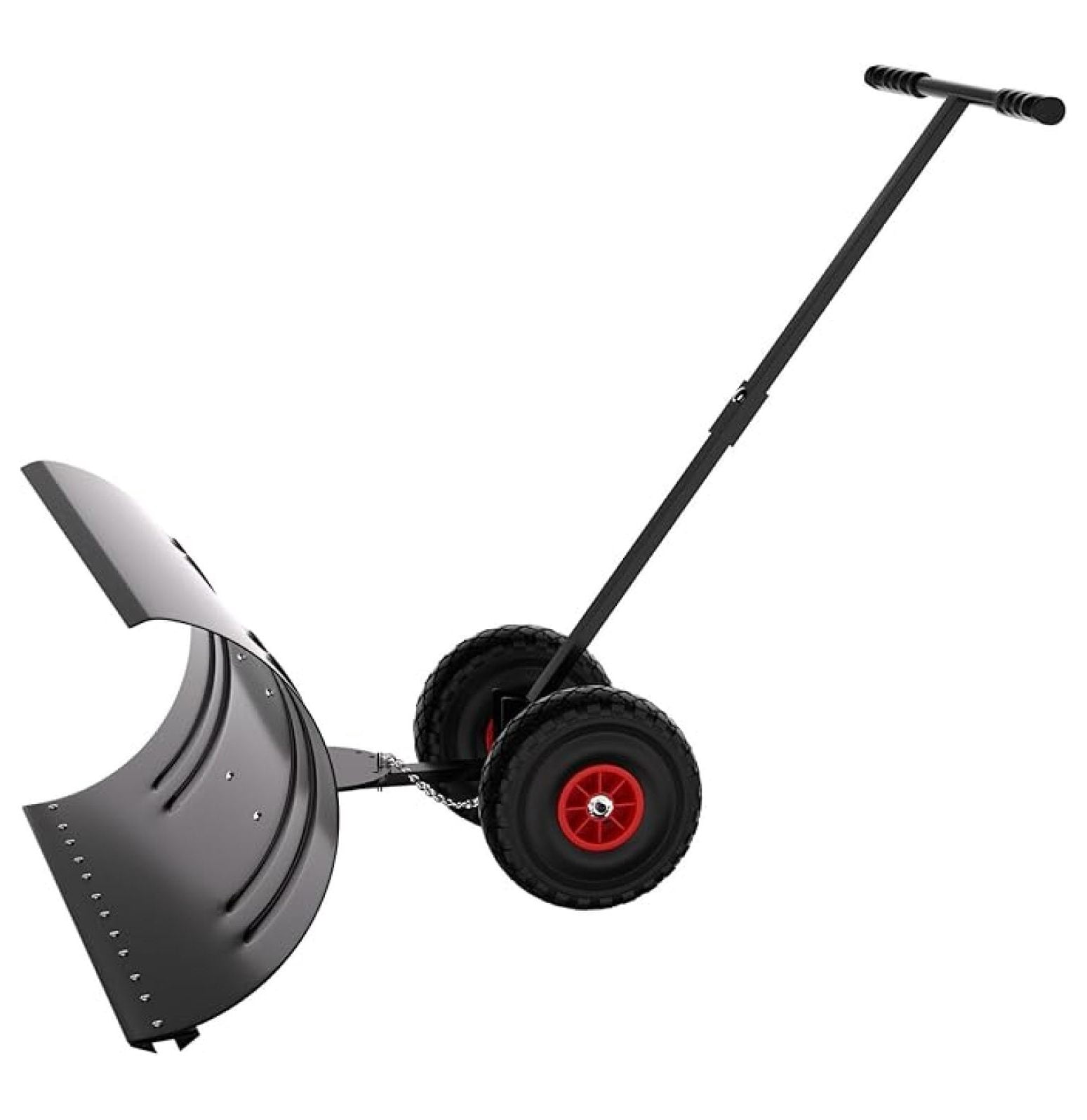 29" Heavy-Duty Steel Snow Pusher with Wheels, Adjustable Blade & Height ...