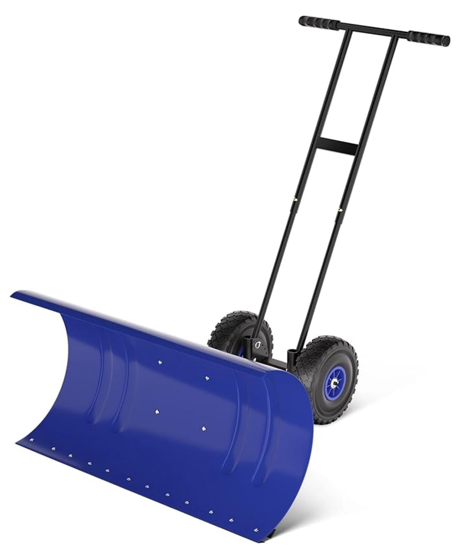29" Heavy-Duty Steel Snow Pusher with Wheels, Adjustable Blade & Height ...